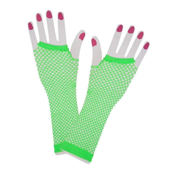 80s Fishnet Long Mesh Gloves Neon Fancy Dress Accessory Rave Punk Ladi ...