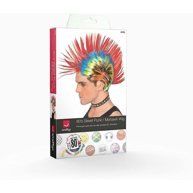 80s Street Punk Wig Mohawk Multi Coloured Mohican Fancy Dress Costume ...