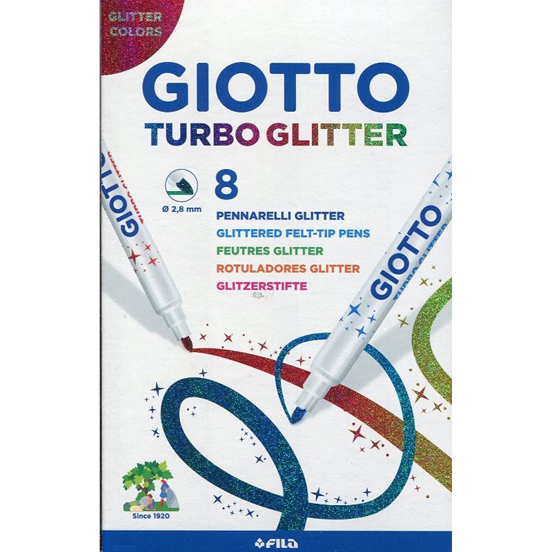 Giotto Turbo Glitter Felt Tip Pens 8 Pack Assorted Colours - The Online ...