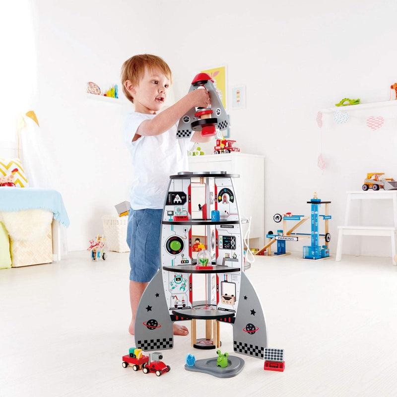 Hape Four-Stage Rocket Ship - Wooden Spaceship Toy with Real-Life Spac ...