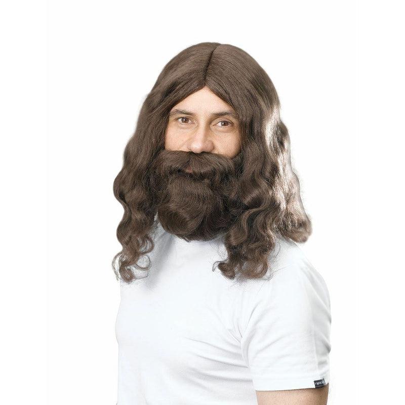 Jesus Brown Wig & Beard 60s 70s Hippy Hippie Prophet Fancy Dress Relig ...
