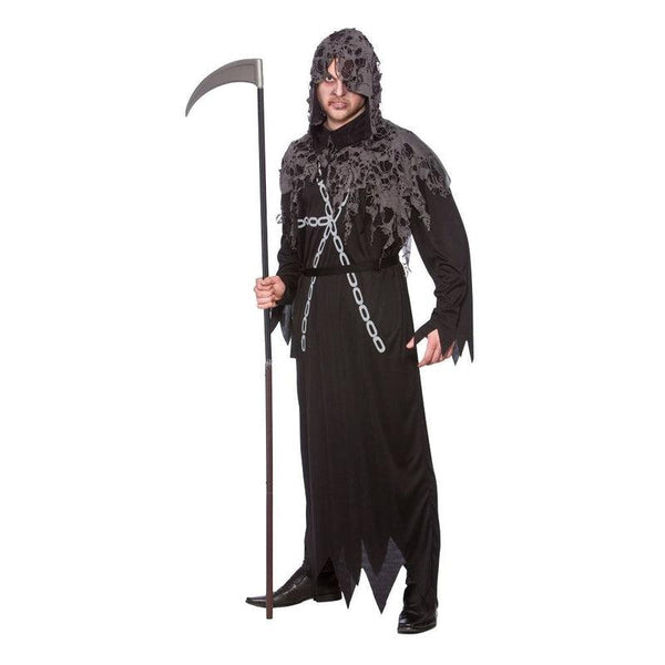 Mens Grim Reaper Costume Zombie Death Halloween Fancy Dress Adult Outf ...
