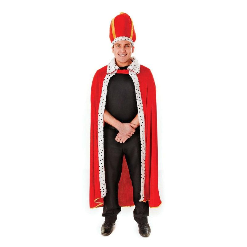 Mens Red Medieval Royal King Robe & Hat Fancy Dress Costume Adult Outf ...