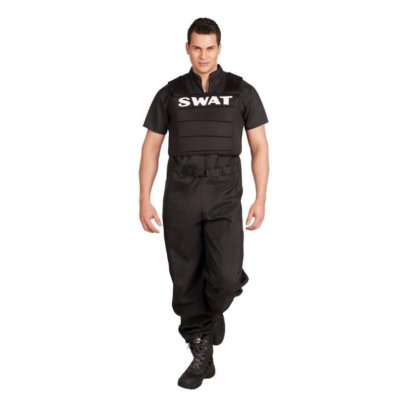 Mens Swat Officer Costume Police FBI Jumpsuit Cop Uniform Fancy Dress ...