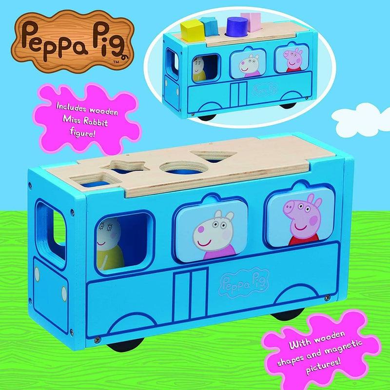 Peppa Pig Wooden School Bus with Miss Rabbit Figure - The Online Toy Store