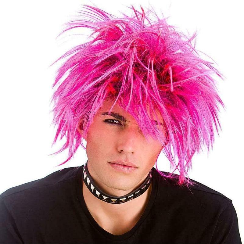 Punk Wig Pink Fancy Dress Costume Accessory 80s Retro For Themed Parti ...